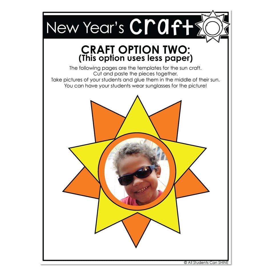 New Years Craftivity - Sun Craft Option 2 - Lucky Little Learners