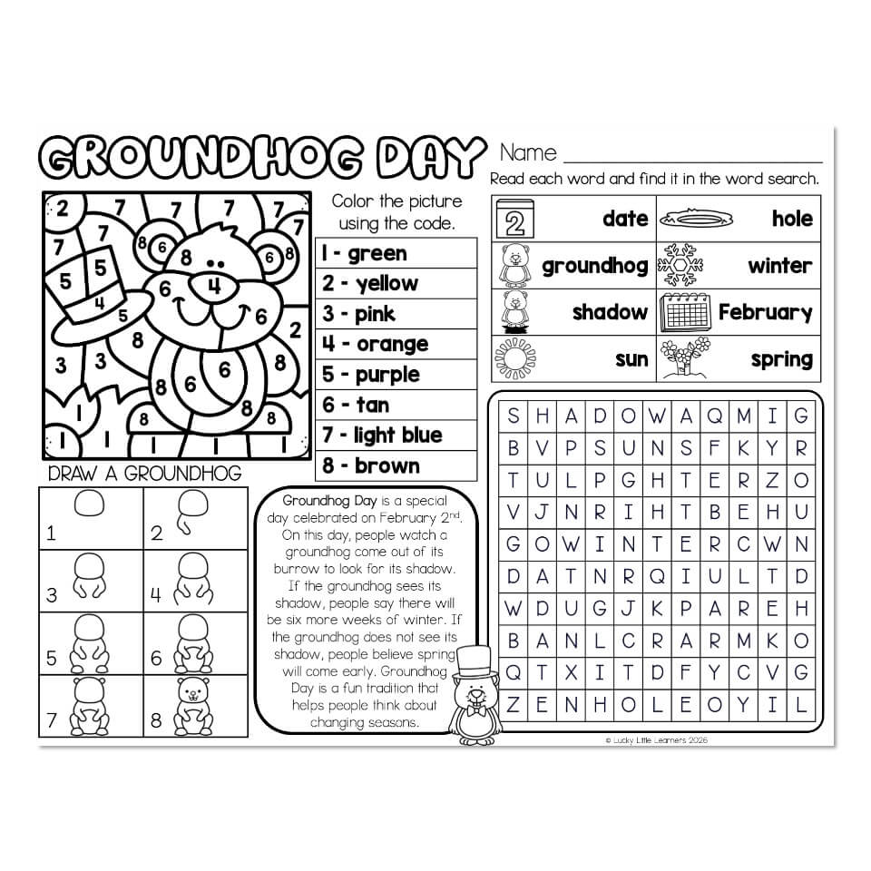 Placemat - Groundhog Day - Lucky Little Learners