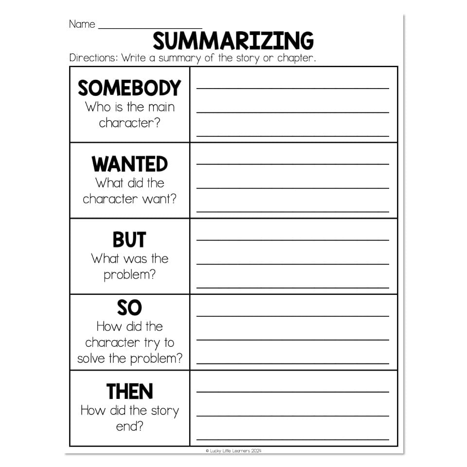 Read Aloud Chapter Book Companion - Graphic Organizer - Summarizing ...