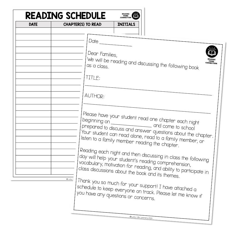 Read Aloud Chapter Book Companion - Home Connection - Reading Letter ...