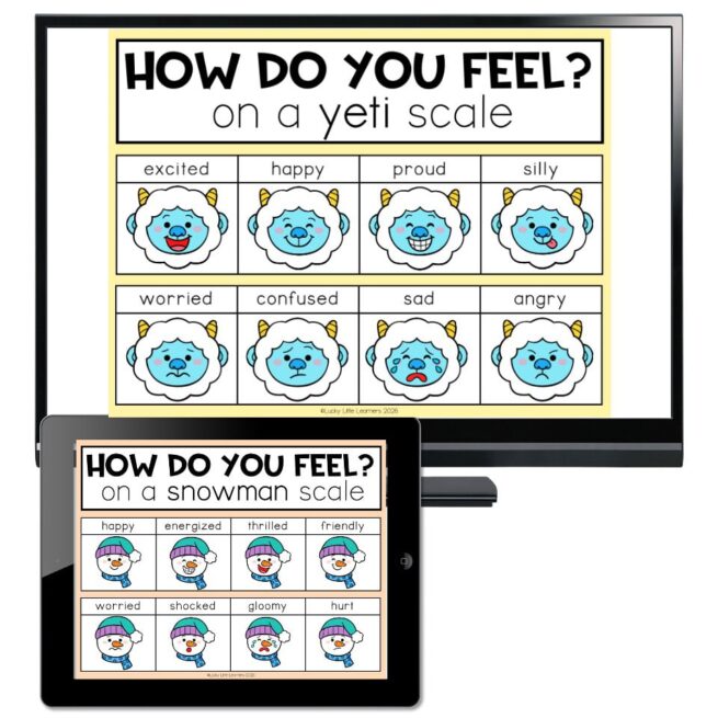 SEL Mood Feelings Check in Slides - Winter Scales - Lucky Little Learners