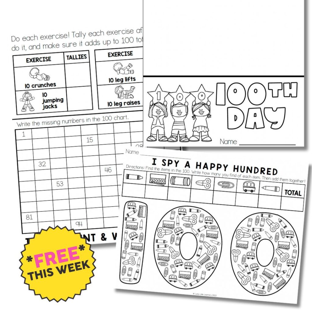 Sample 100th Day Activities - Flipbook and I Spy - Lucky Little Learners
