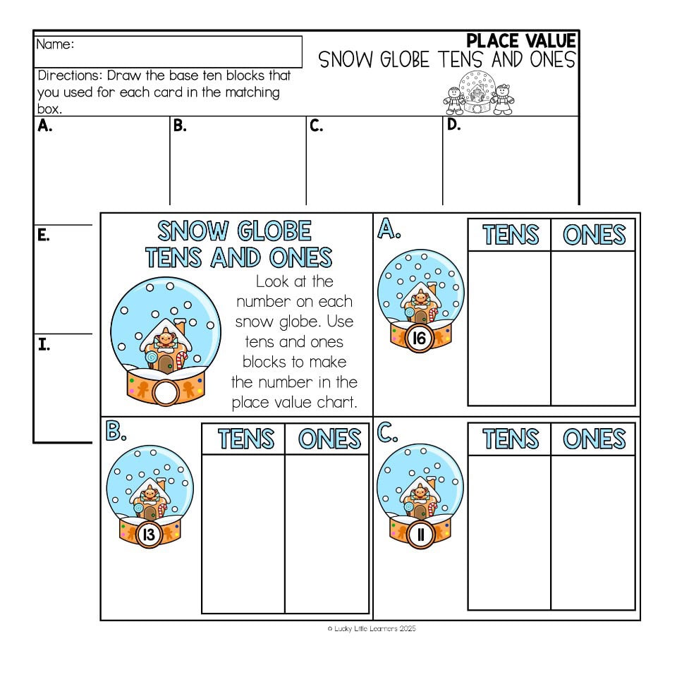 Math Center - Place Value - Snow Globe Tens and Ones - Lucky Little ...