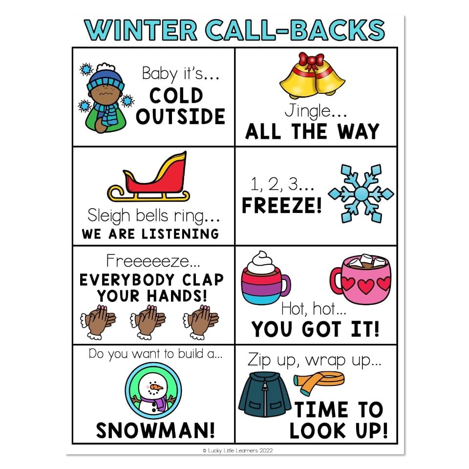 Winter Call Backs Attention Getters Lucky Little Learners