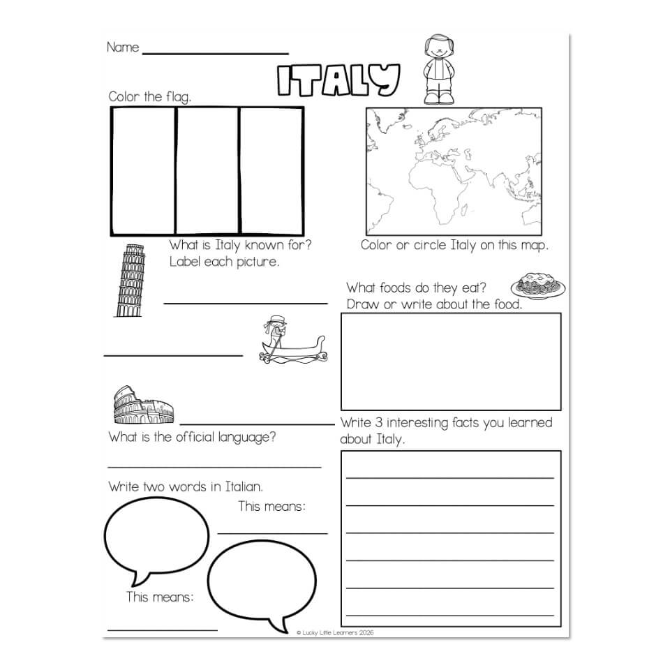 Country Study - Italy - Information Sheet - Lucky Little Learners