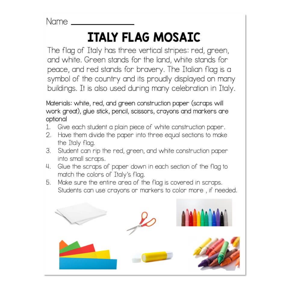 Country Study - Italy - Italy Flag Mosaic Craft - Lucky Little Learners