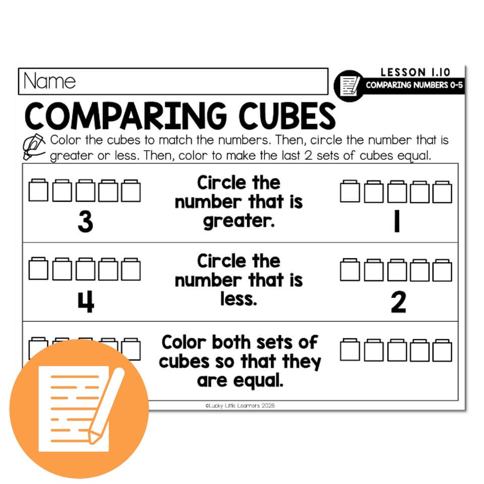Lucky to Learn Math - Kindergarten - Lesson 1.10 - Comparing 0 to 5 ...