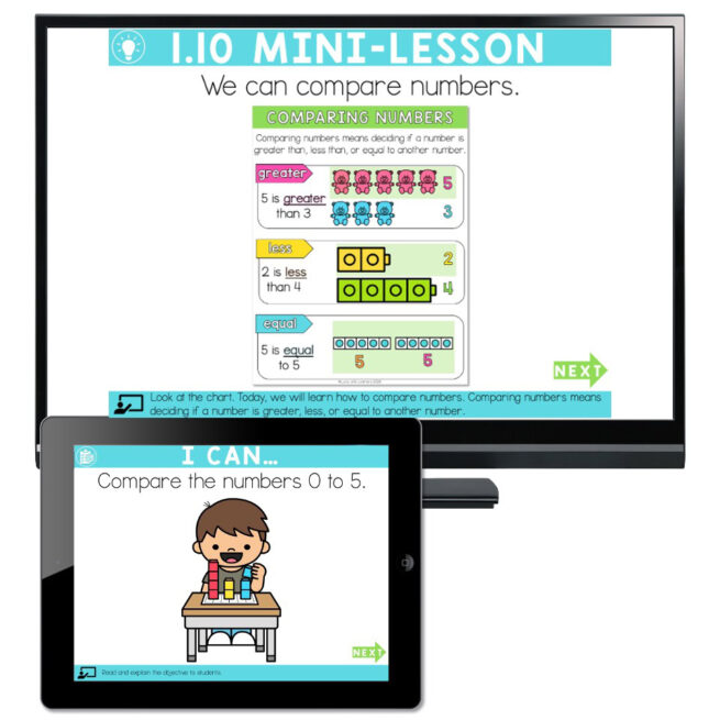 Lucky to Learn Math - Kindergarten - Lesson 1.10 - Comparing 0 to 5 ...