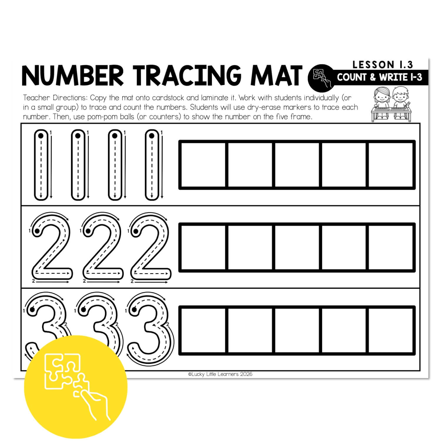 Lucky to Learn Math - Kindergarten - Lesson 1.3 - Count and Write 1-3 ...