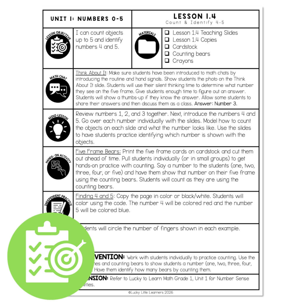 Lucky to Learn Math - Kindergarten - Lesson 1.4 - Count and Identify 4 ...