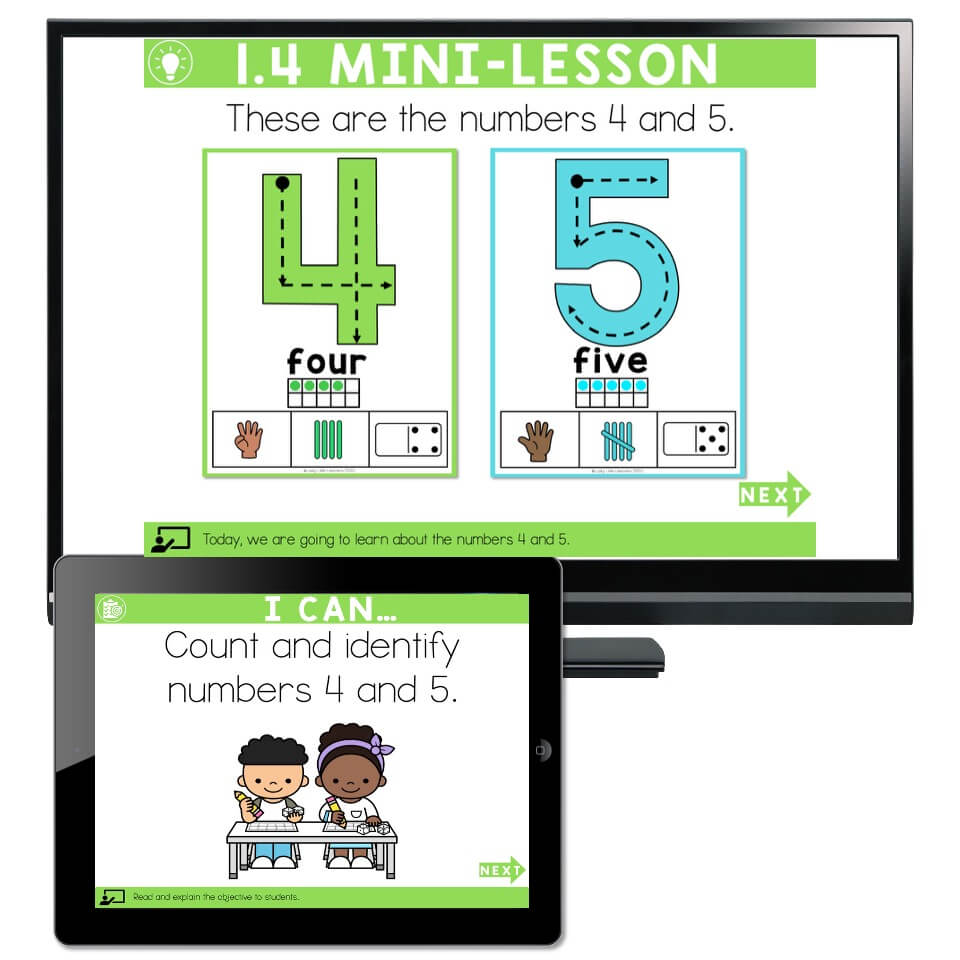 Lucky to Learn Math - Kindergarten - Lesson 1.4 - Count and Identify 4 ...