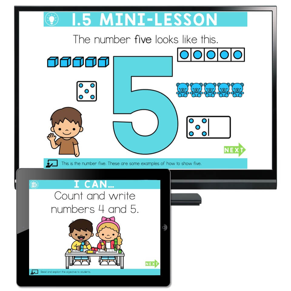 Lucky to Learn Math - Kindergarten - Lesson 1.5 - Count and Write 4-5 ...