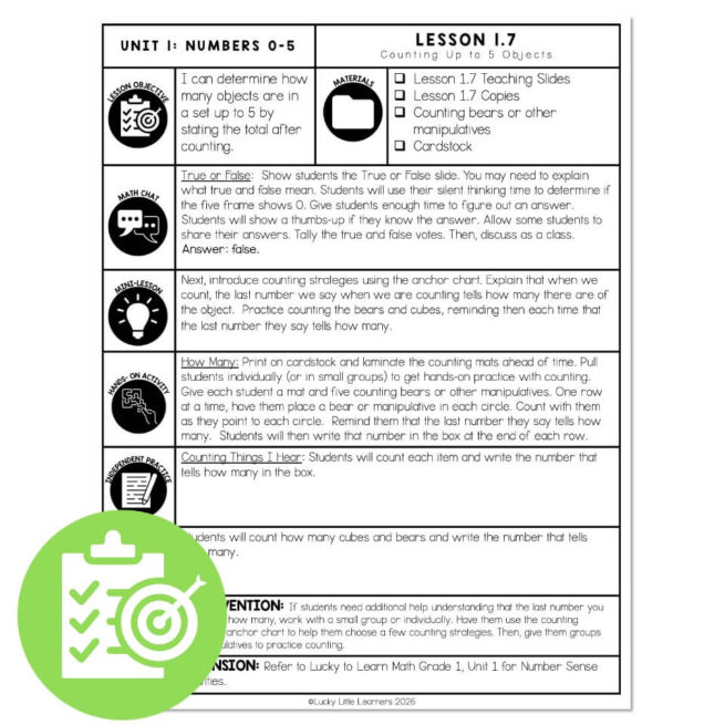 Lucky to Learn Math - Kindergarten - Lesson 1.7 - Counting Up to 5 ...