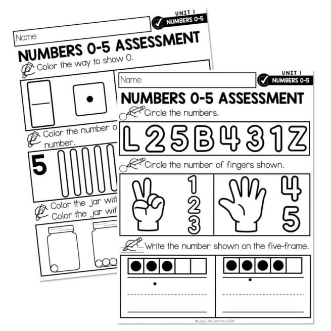 Lucky to Learn Math - Kindergarten - Unit 1 - Numbers 0-5 - Assessment ...