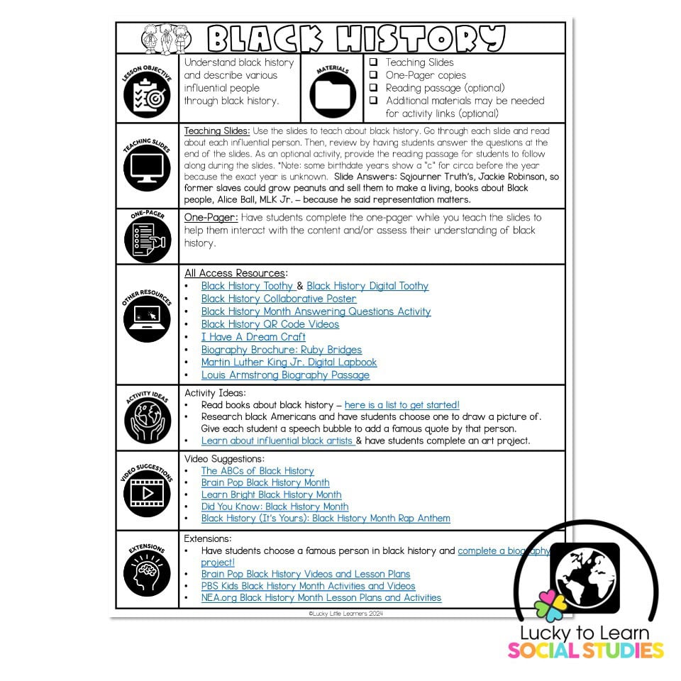 Lucky to Learn Social Studies - Black History - Teacher's Guide - Lucky ...