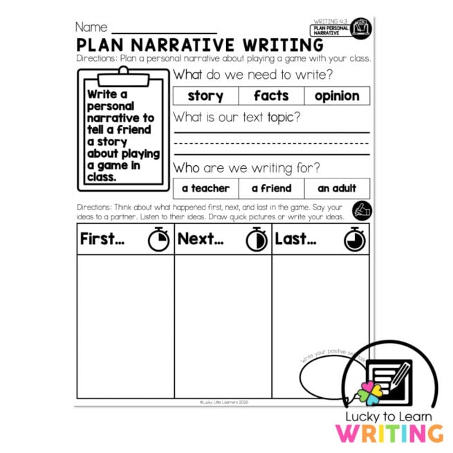 Lucky to Learn Writing 1st Grade - Unit 4 Intro to Narrative - Writing ...
