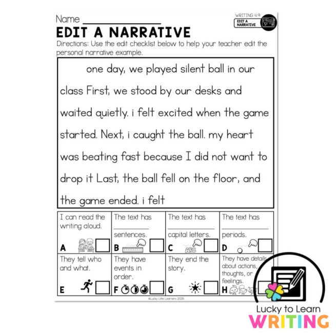 Lucky to Learn Writing 1st Grade - Unit 4 Intro to Narrative - Writing ...