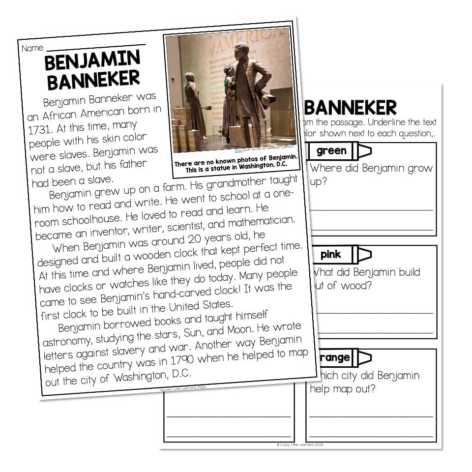 Nonfiction Reading Passage - Biography - Benjamin Banneker - Lucky ...