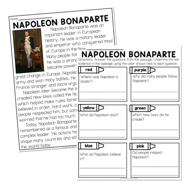 Nonfiction Reading Passage - Biography - Napoleon Bonaparte - Lucky ...