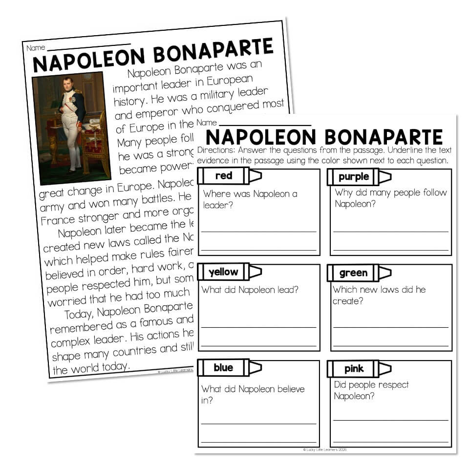 Nonfiction Reading Passage - Biography - Napoleon Bonaparte - Lucky ...