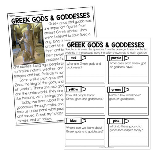 Nonfiction Reading Passage - Greek Gods and Goddesses - Lucky Little ...