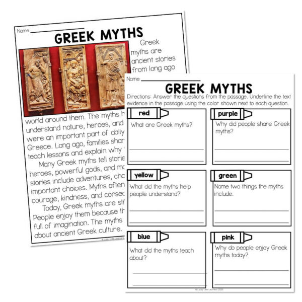 Nonfiction Reading Passage - Greek Myths - Lucky Little Learners