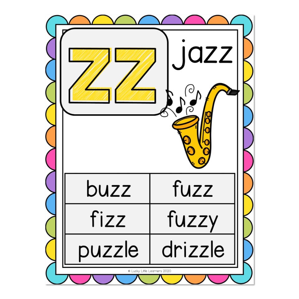 Phonics Poster - Floss Endings - ZZ - Lucky Little Learners