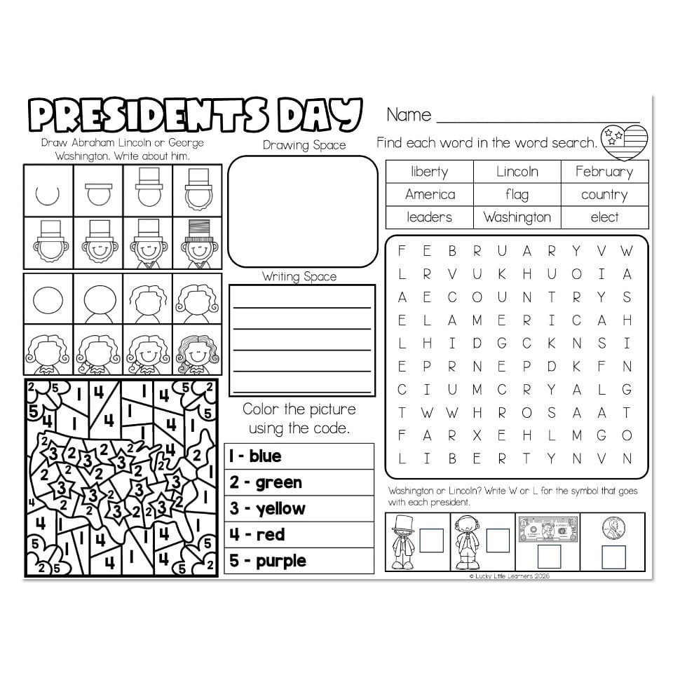 Presidents Day Placemat - George Washington and Abraham Lincoln - Lucky ...