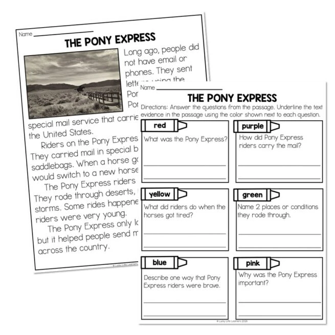 Reading Passage – Nonfiction Text Evidence – Pony Express - Lucky ...