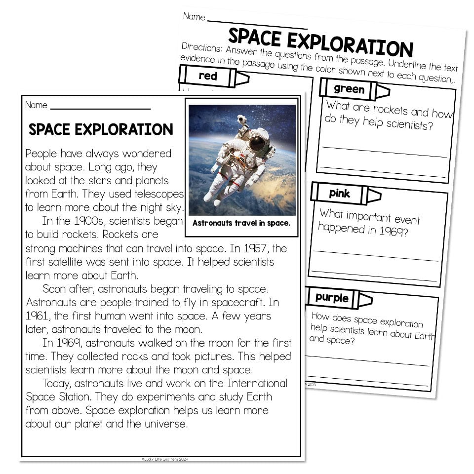 Reading Passage – Nonfiction Text Evidence – Space Exploration - Lucky ...