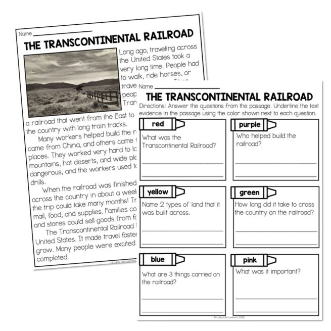Reading Passage – Nonfiction Text Evidence – Transcontinental Railroad ...