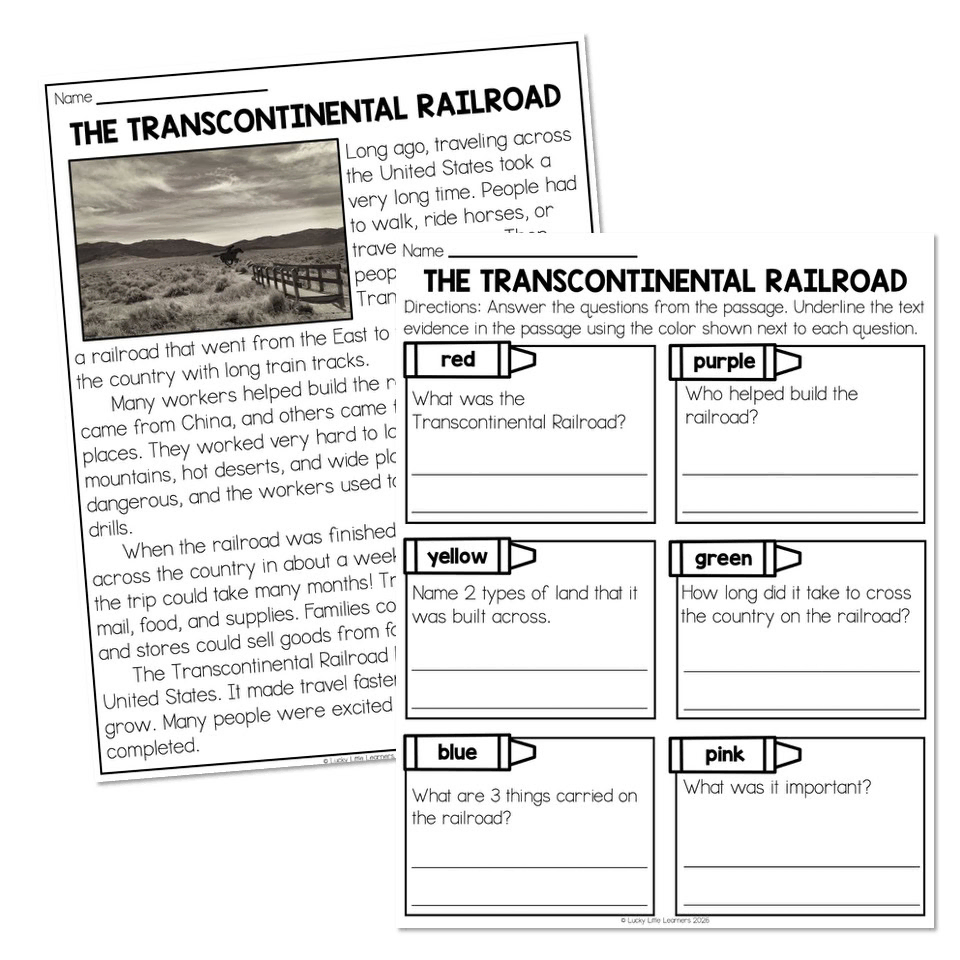 Reading Passage – Nonfiction Text Evidence – Transcontinental Railroad ...