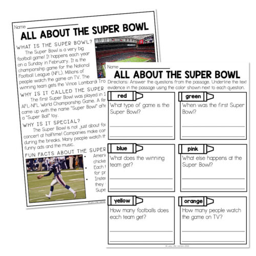 Reading Passage - Nonfiction Text Evidence - All About the Super Bowl ...