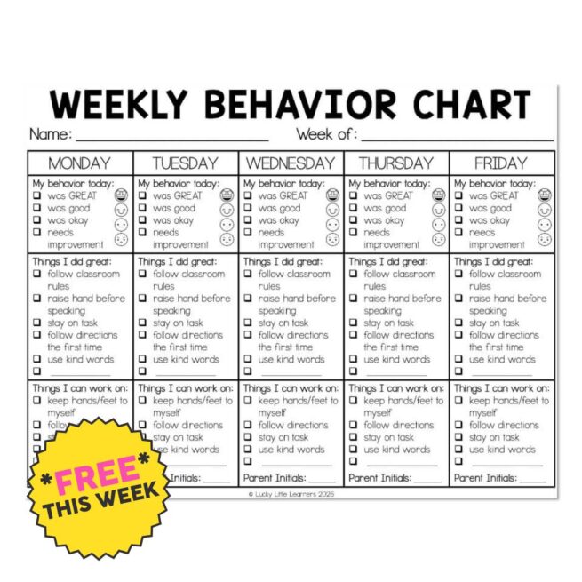 Sample Weekly Behavior Chart - Lucky Little Learners
