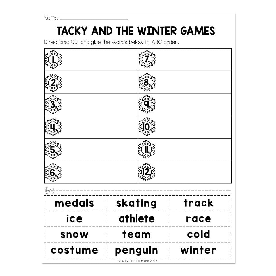 Winter Games - Reading - Tacky and the Winter Games - ABC Order - Lucky ...