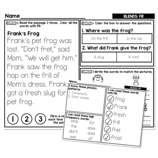 1st Grade Decodable Phonics Passage - Beginning Blends - FR - Lucky ...