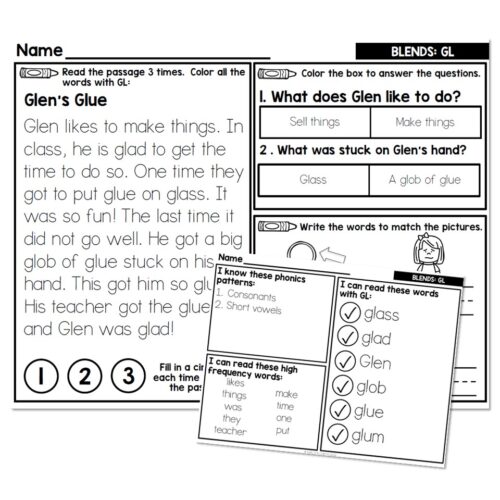 1st Grade Decodable Phonics Passage - Beginning Blends - GL - Lucky ...