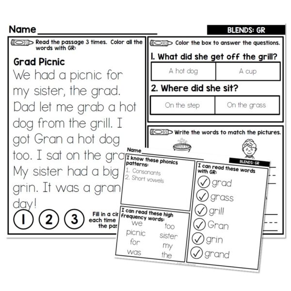 1st Grade Decodable Phonics Passage - Beginning Blends - GR - Lucky ...