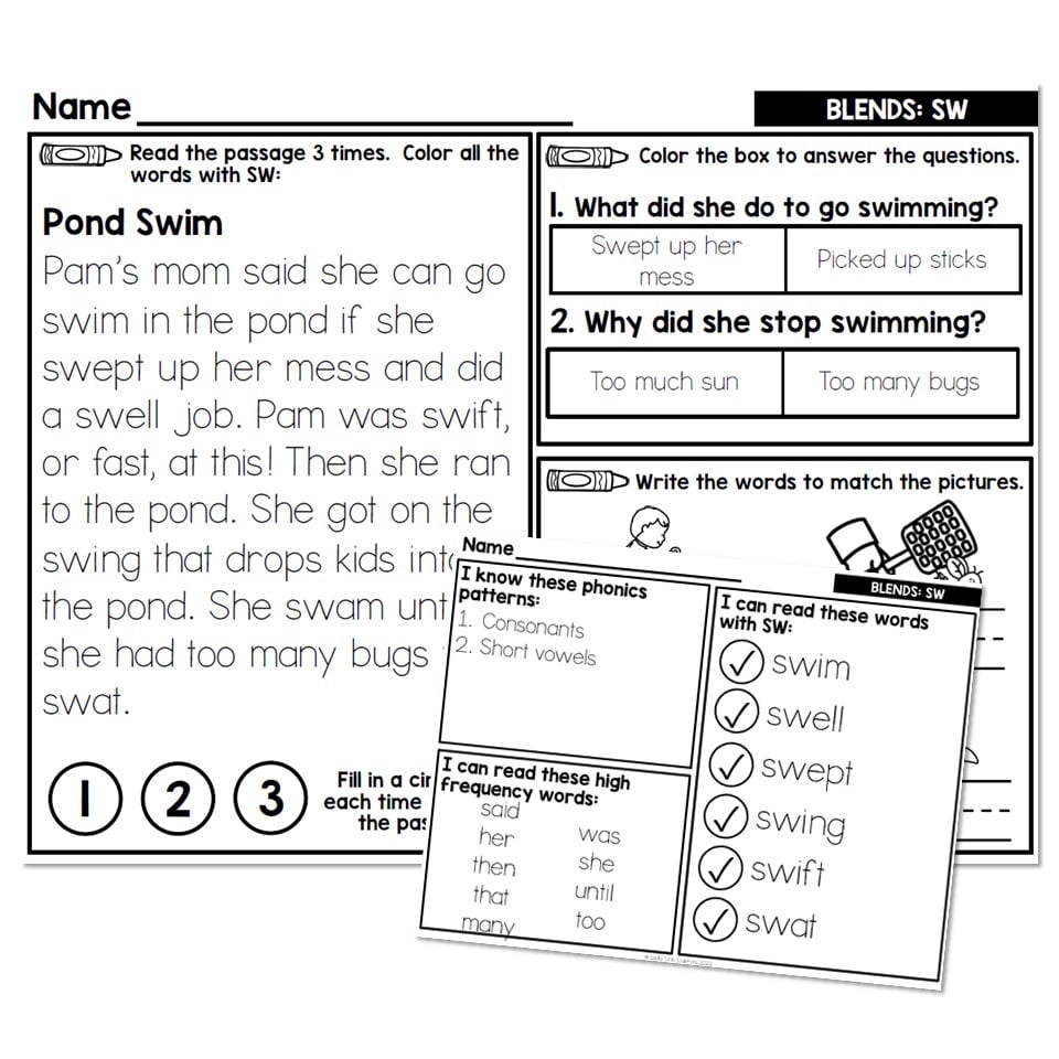 1st Grade Decodable Phonics Passage - Beginning Blends - SW - Lucky ...