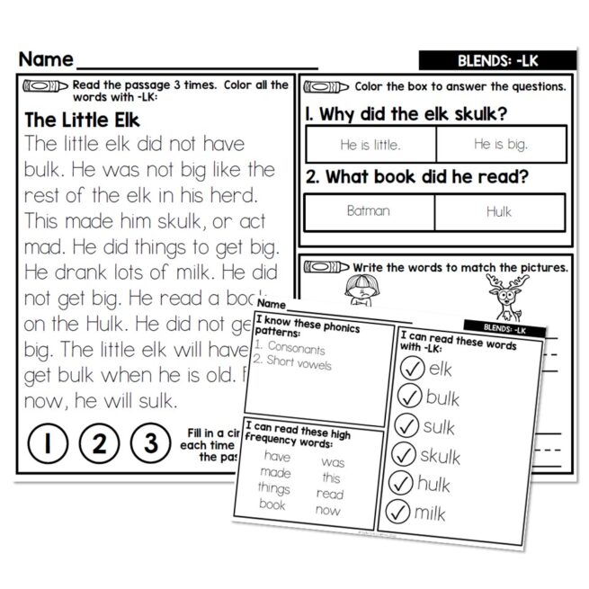 1st Grade Decodable Phonics Passage - Ending Blends - LK - Lucky Little ...