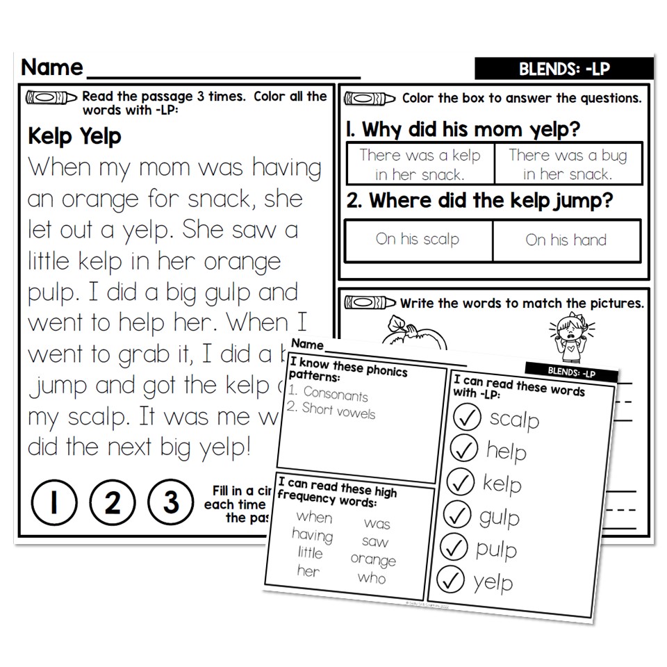 1st Grade Decodable Phonics Passage - Ending Blends - LP - Lucky Little ...