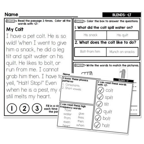 1st Grade Decodable Phonics Passage - Ending Blends - LT - Lucky Little ...