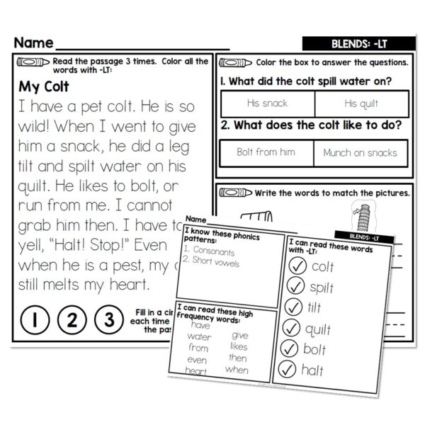 1st Grade Decodable Phonics Passage - Ending Blends - LT - Lucky Little ...