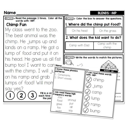 1st Grade Decodable Phonics Passage - Ending Blends - MP - Lucky Little ...