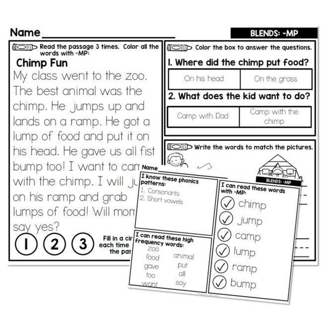 1st Grade Decodable Phonics Passage - Ending Blends - MP - Lucky Little ...
