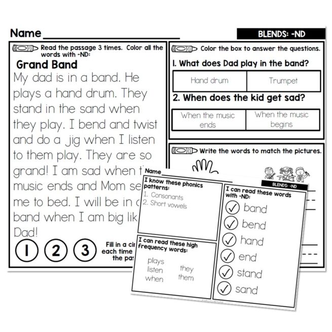 1st Grade Decodable Phonics Passage - Ending Blends - ND - Lucky Little ...