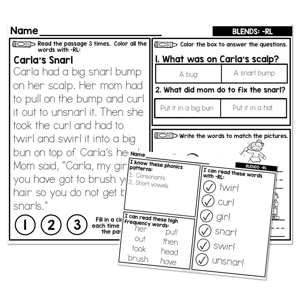1st Grade Decodable Phonics Passage - Ending Blends - RL - Lucky Little ...