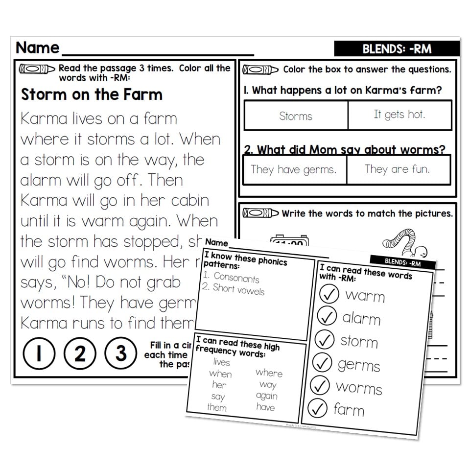 1st Grade Decodable Phonics Passage - Ending Blends - RM - Lucky Little ...