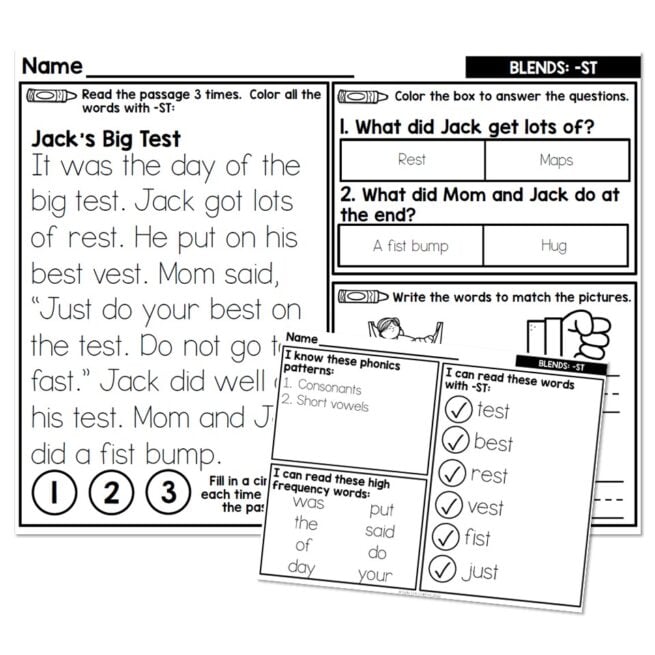 1st Grade Decodable Phonics Passage - Ending Blends - ST - Lucky Little ...