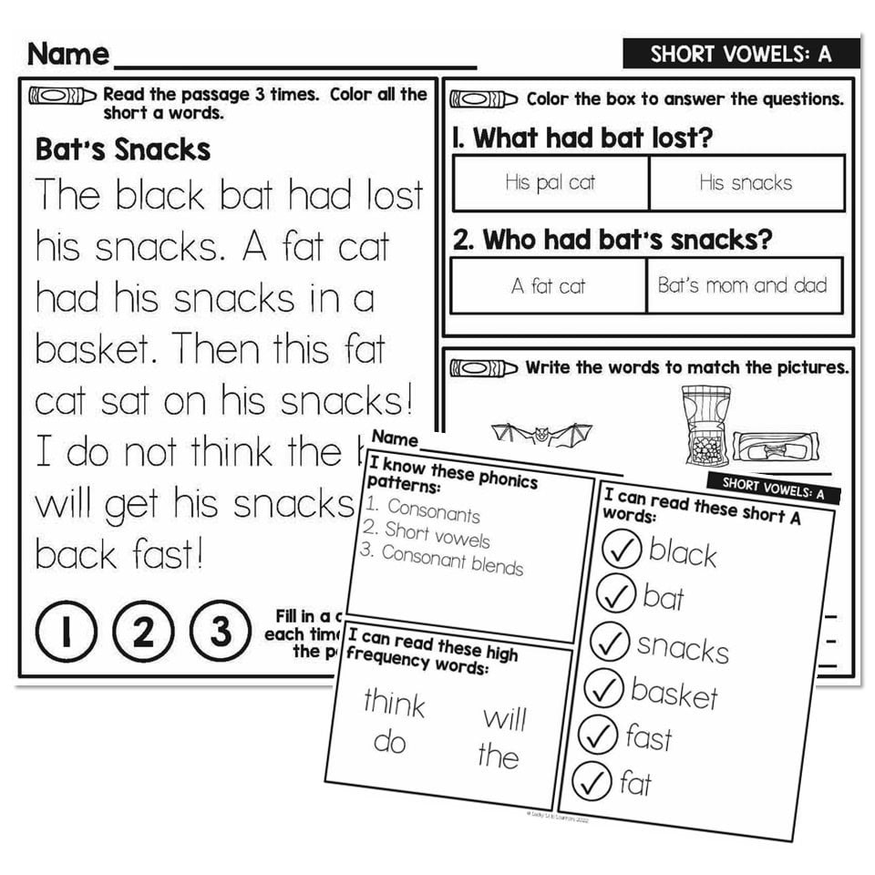 1st Grade Decodable Phonics Passage - Short Vowels - A - Lucky Little ...